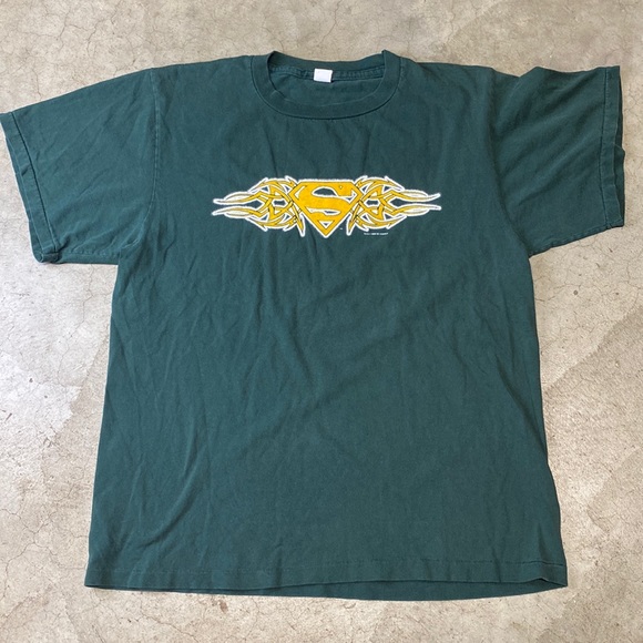 Shirts | Vintage Superman 1999 Green Felt S Logo T Shirt | Poshmark